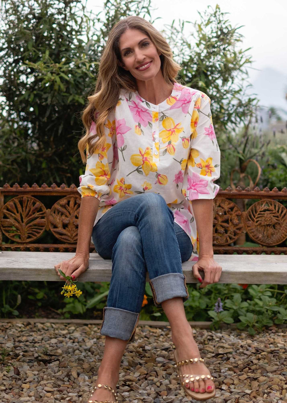 Lauren Comfy top, in Pink and Yellow Floral – Iconic Designs Shop