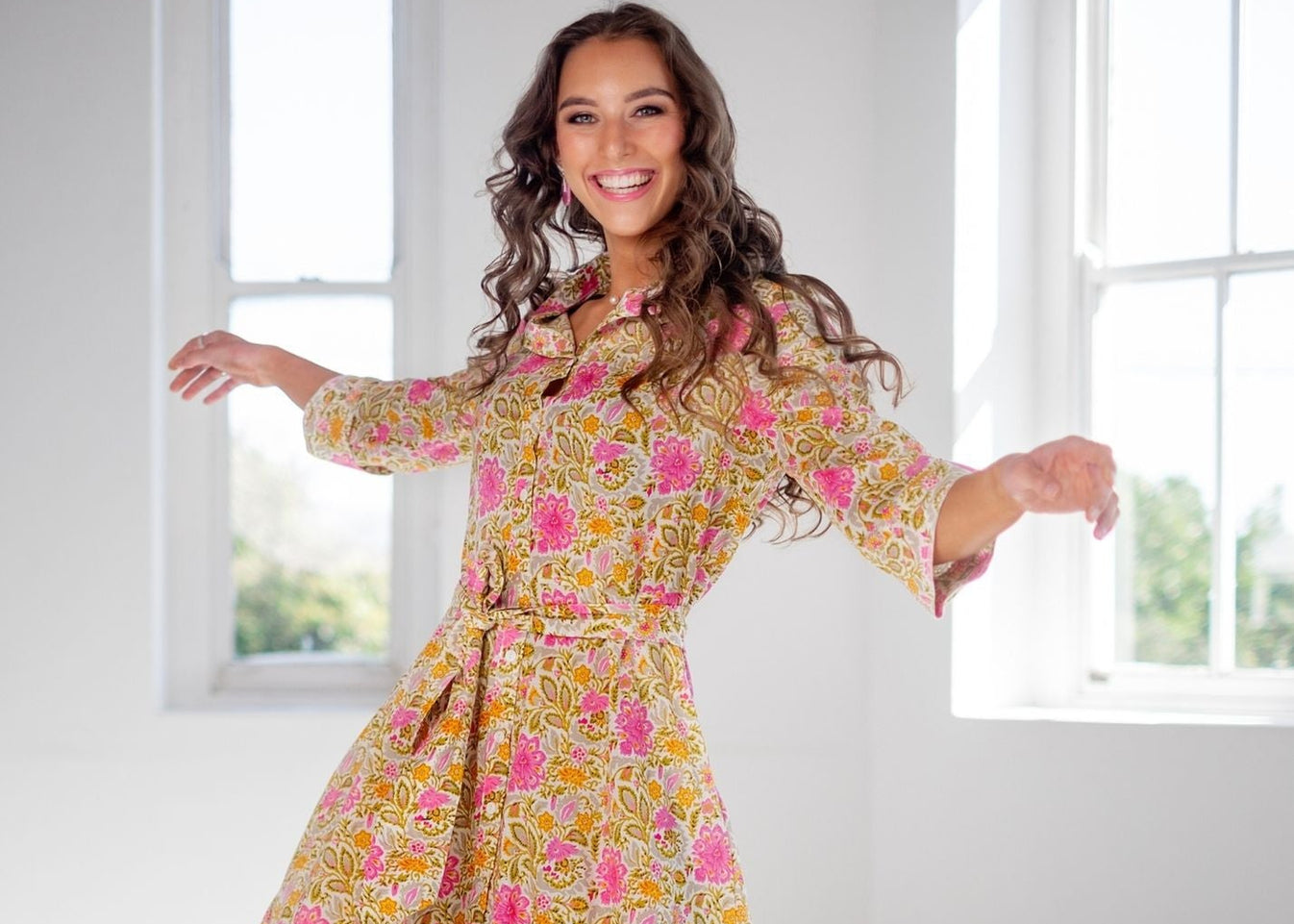 J-LO Dress, Pink Spring Blooms – Iconic Designs Shop