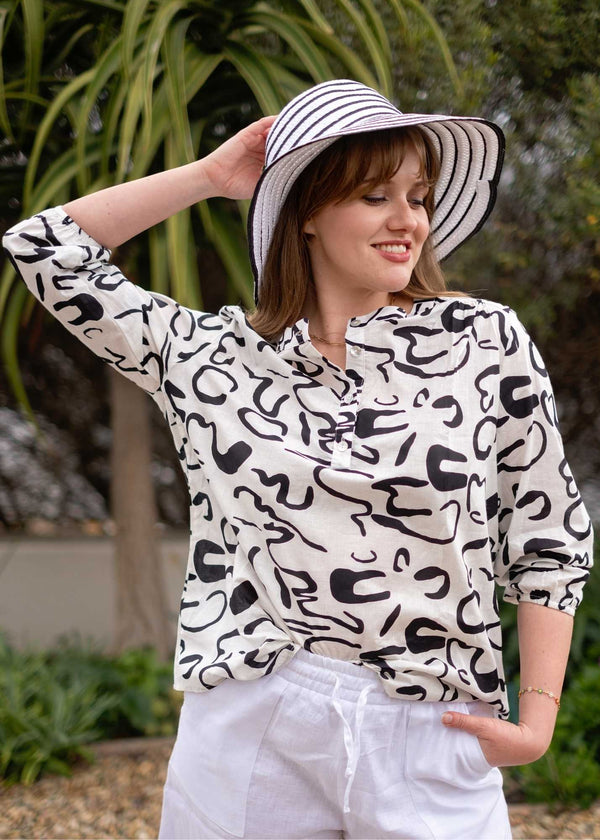 Lauren Comfy top, White Squiggle – Iconic Designs Shop