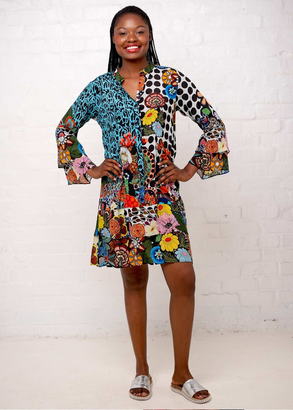 Symphony Dress in Burst of Colour Explosion - Biue – Iconic Designs Shop