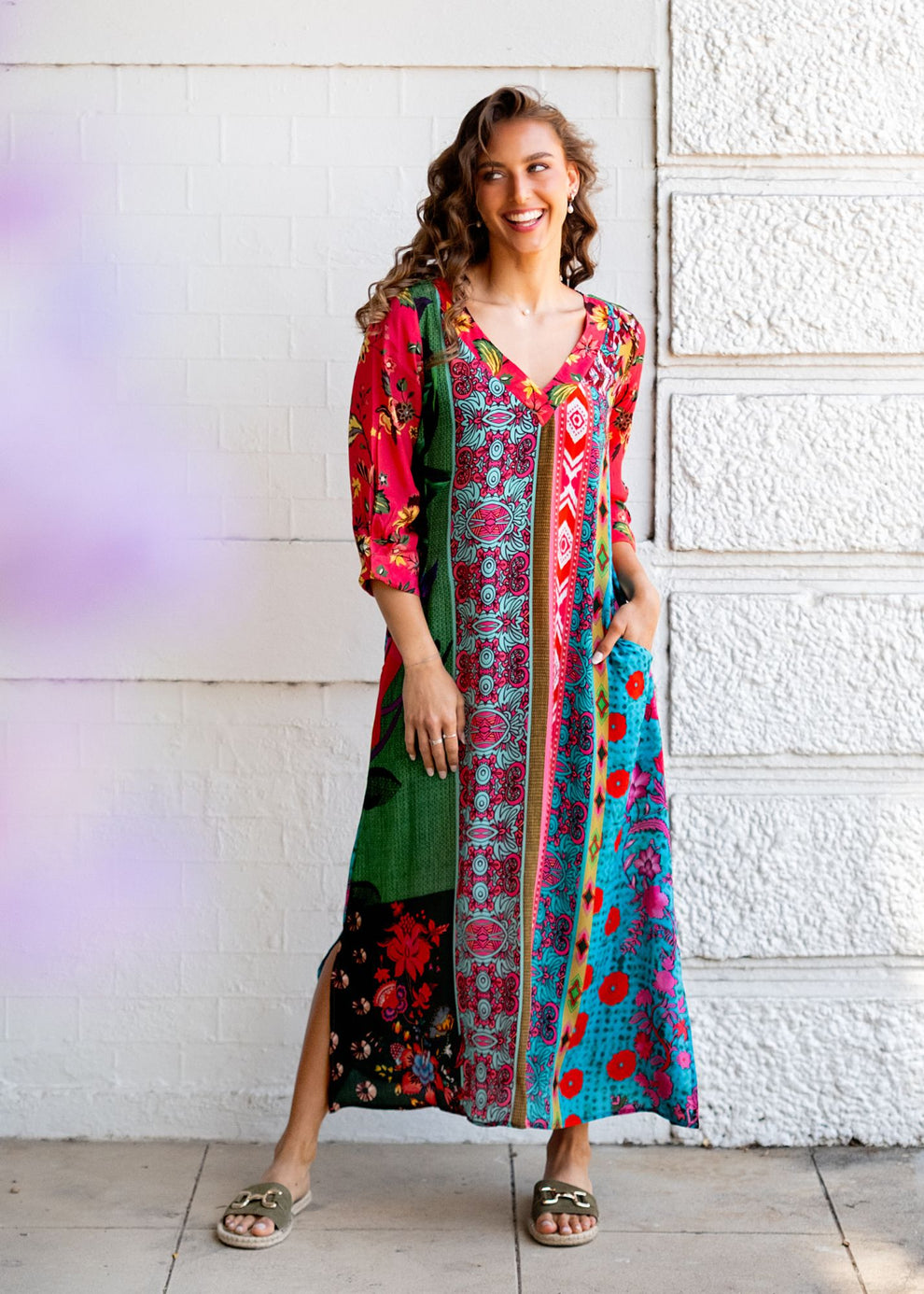 Gloria Dress with Tucked Sleeve Detail in Summer Palace – Iconic ...