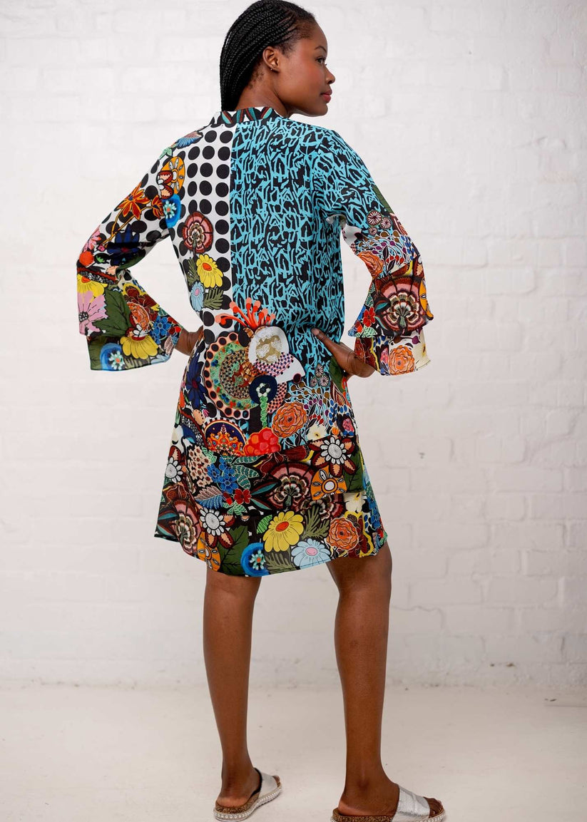 Symphony Dress in Burst of Colour Explosion - Biue – Iconic Designs Shop