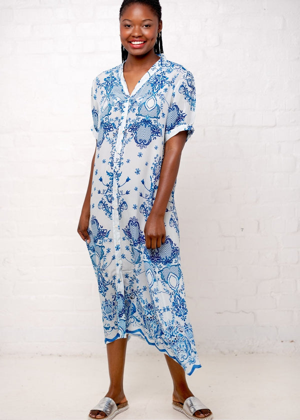 Maxine Dress in Blue Delft – Iconic Designs Shop