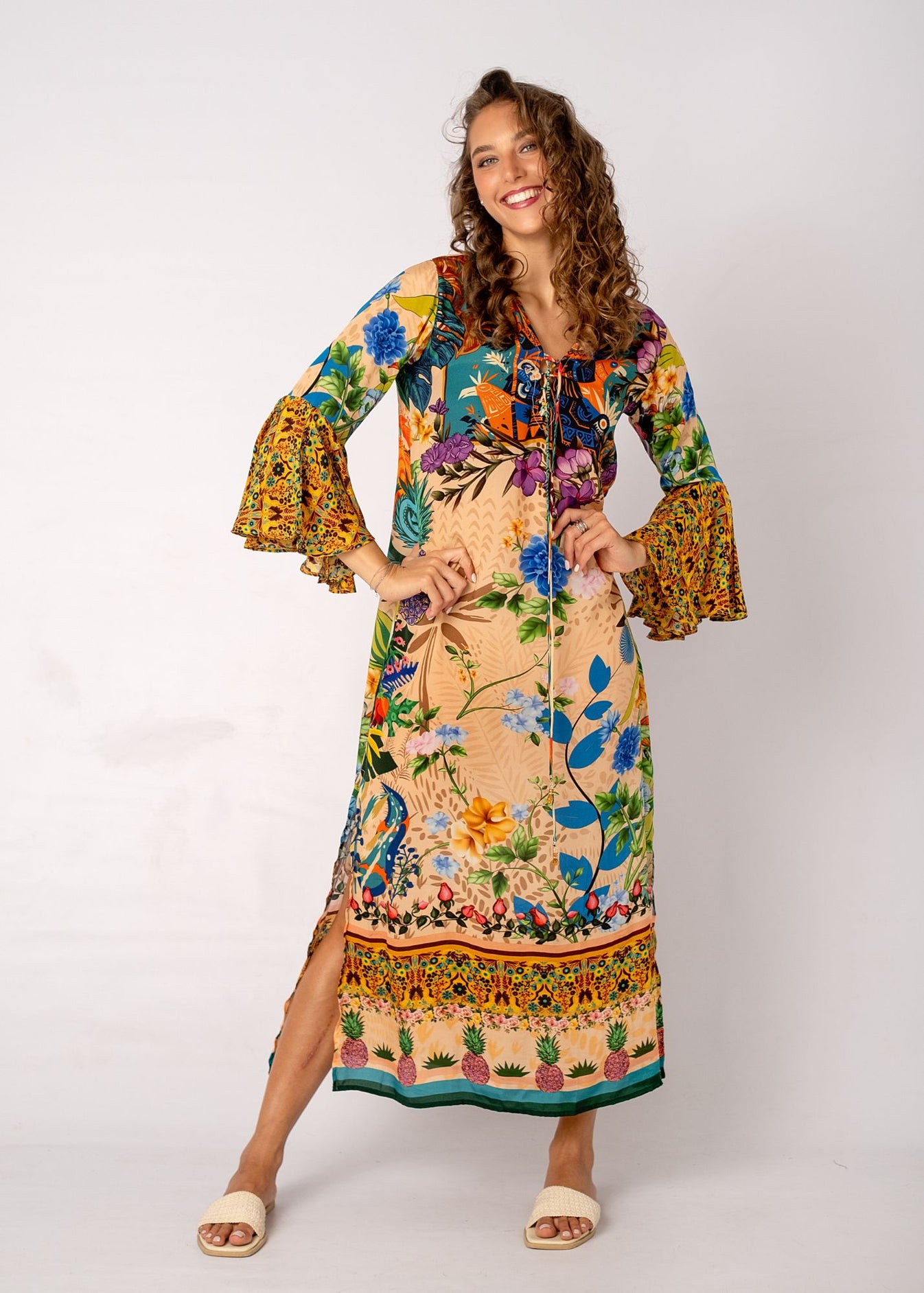Angelica Dress in Forest Vine with Contrast Frill – Iconic Designs Shop