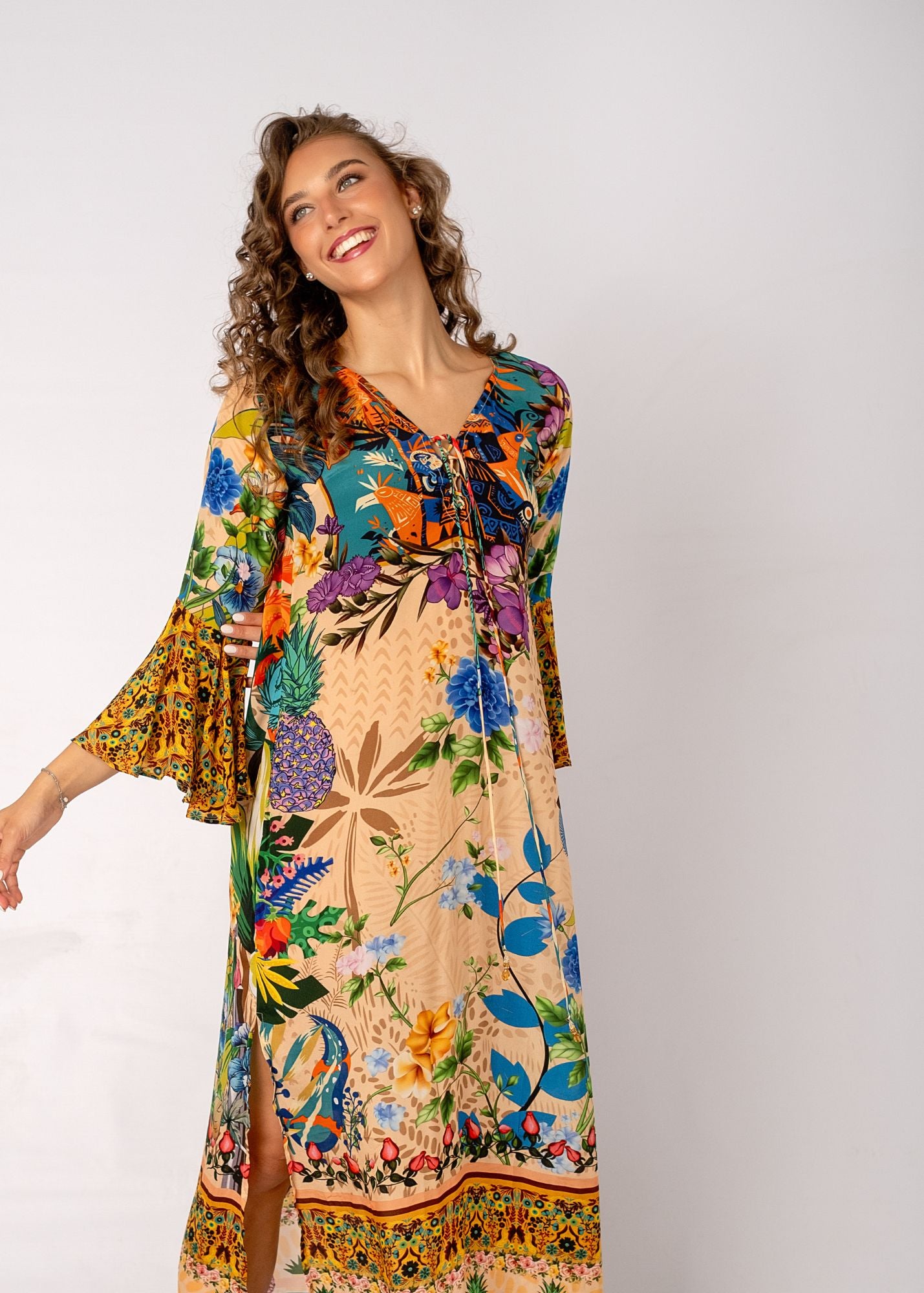Angelica Dress in Forest Vine with Contrast Frill – Iconic Designs Shop