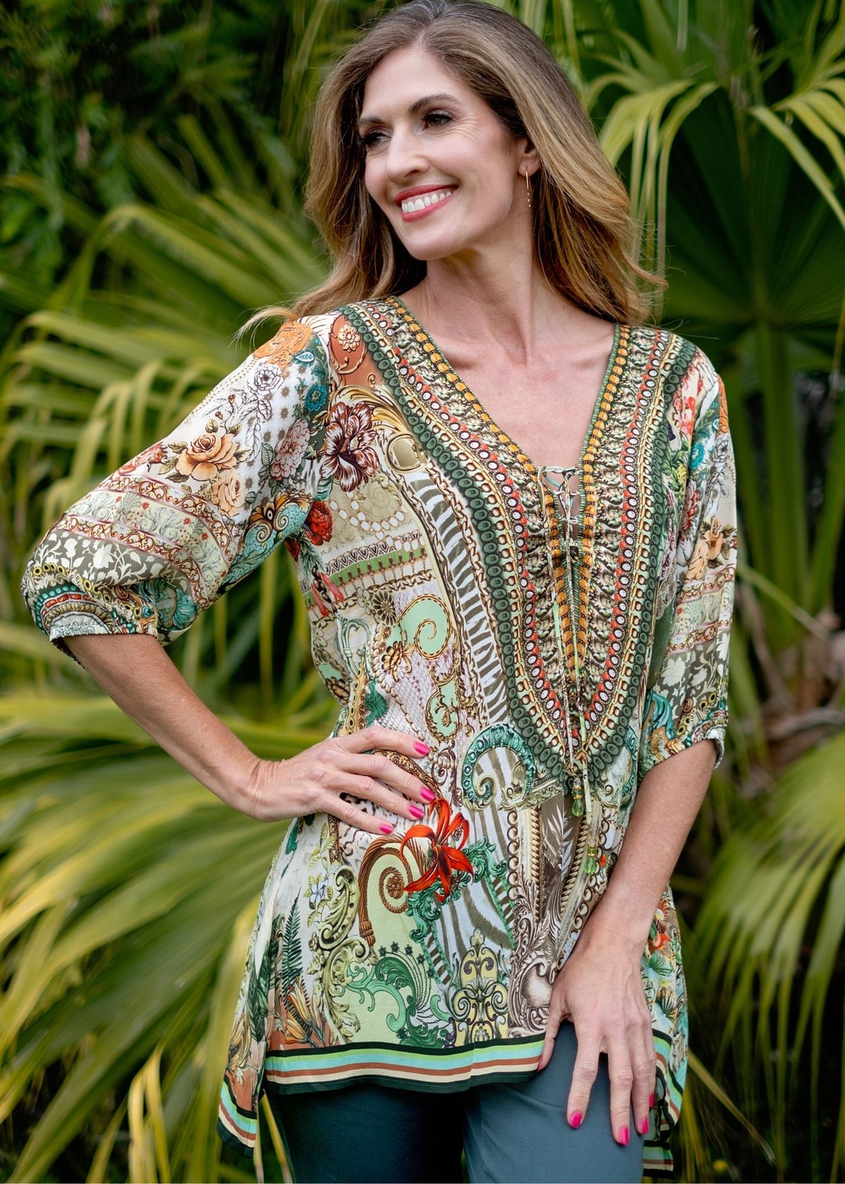 Angie Kaftan Blouse in Khaki Multicolour – Iconic Designs Shop